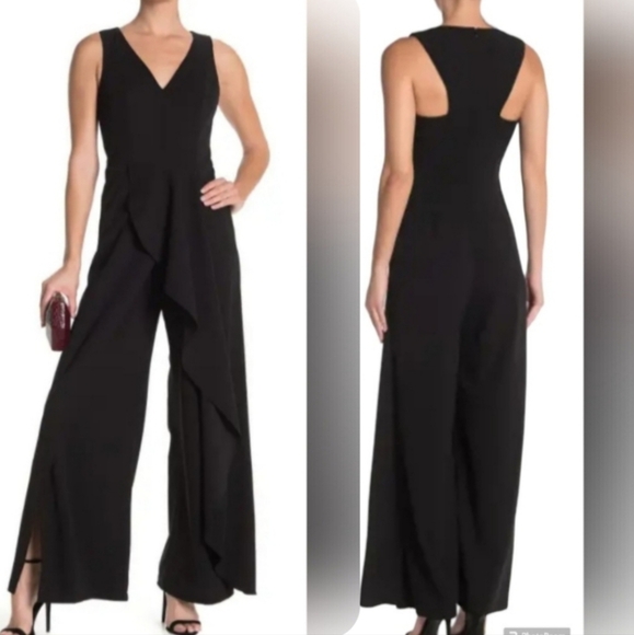MARINA | Pants & Jumpsuits | Marina Jumpsuit Wide Split Leg Ruffle Slit ...